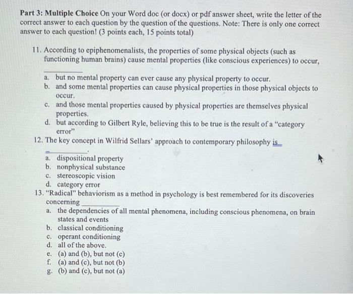 Part 3: Multiple Choice On your Word doc (or docx) or | Chegg.com