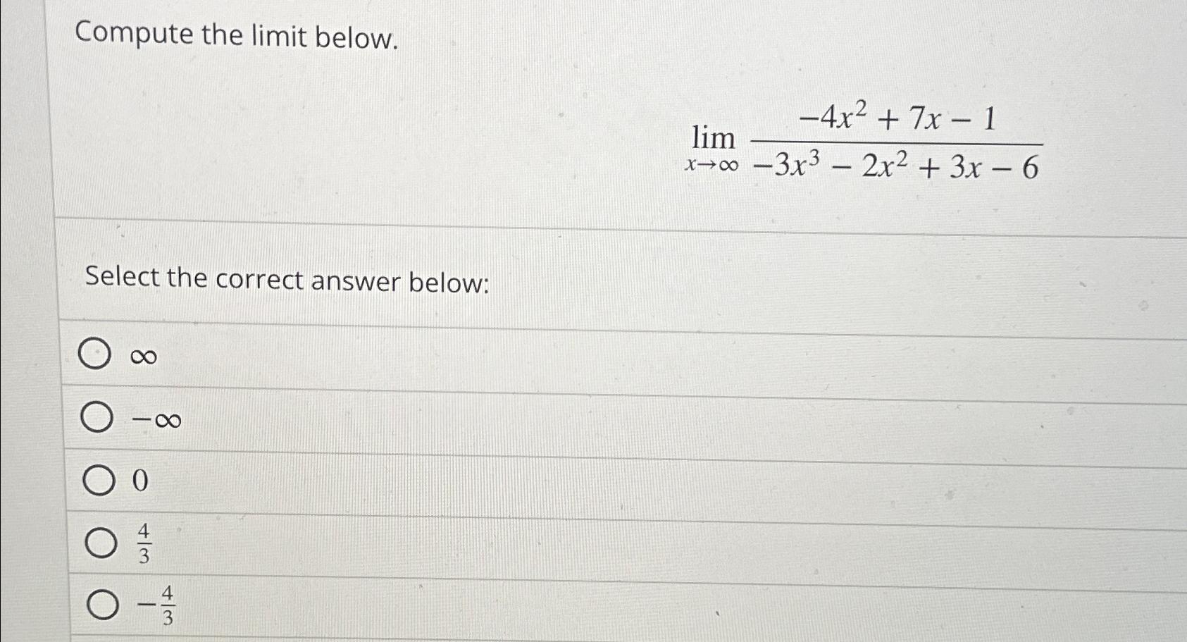 Solved Compute the limit | Chegg.com