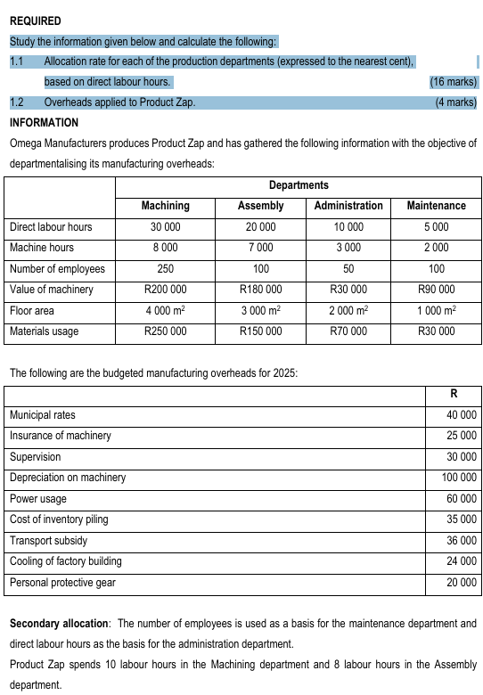 Solved Study the information given below and calculate the | Chegg.com