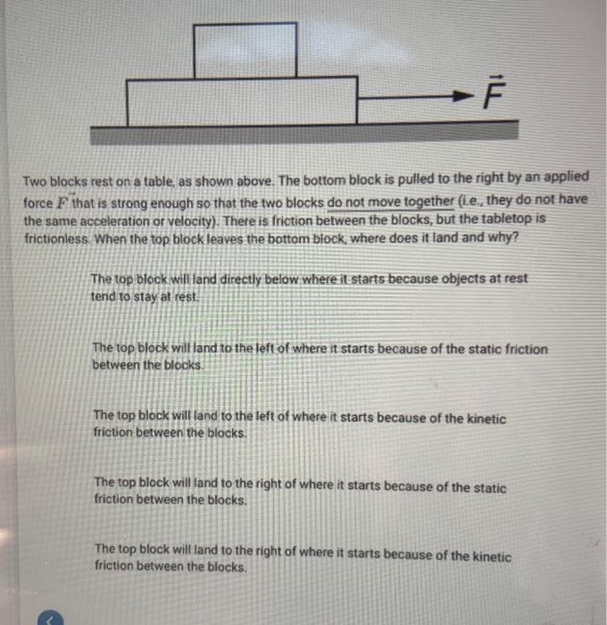 Solved F Two blocks rest on a table, as shown above. The | Chegg.com