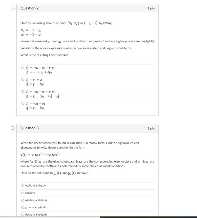 Solved Consider the following system of nonlinear ODES for ₁ | Chegg.com