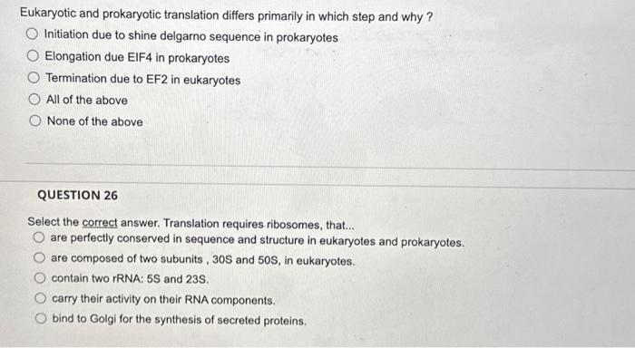 Solved Eukaryotic and prokaryotic translation differs | Chegg.com