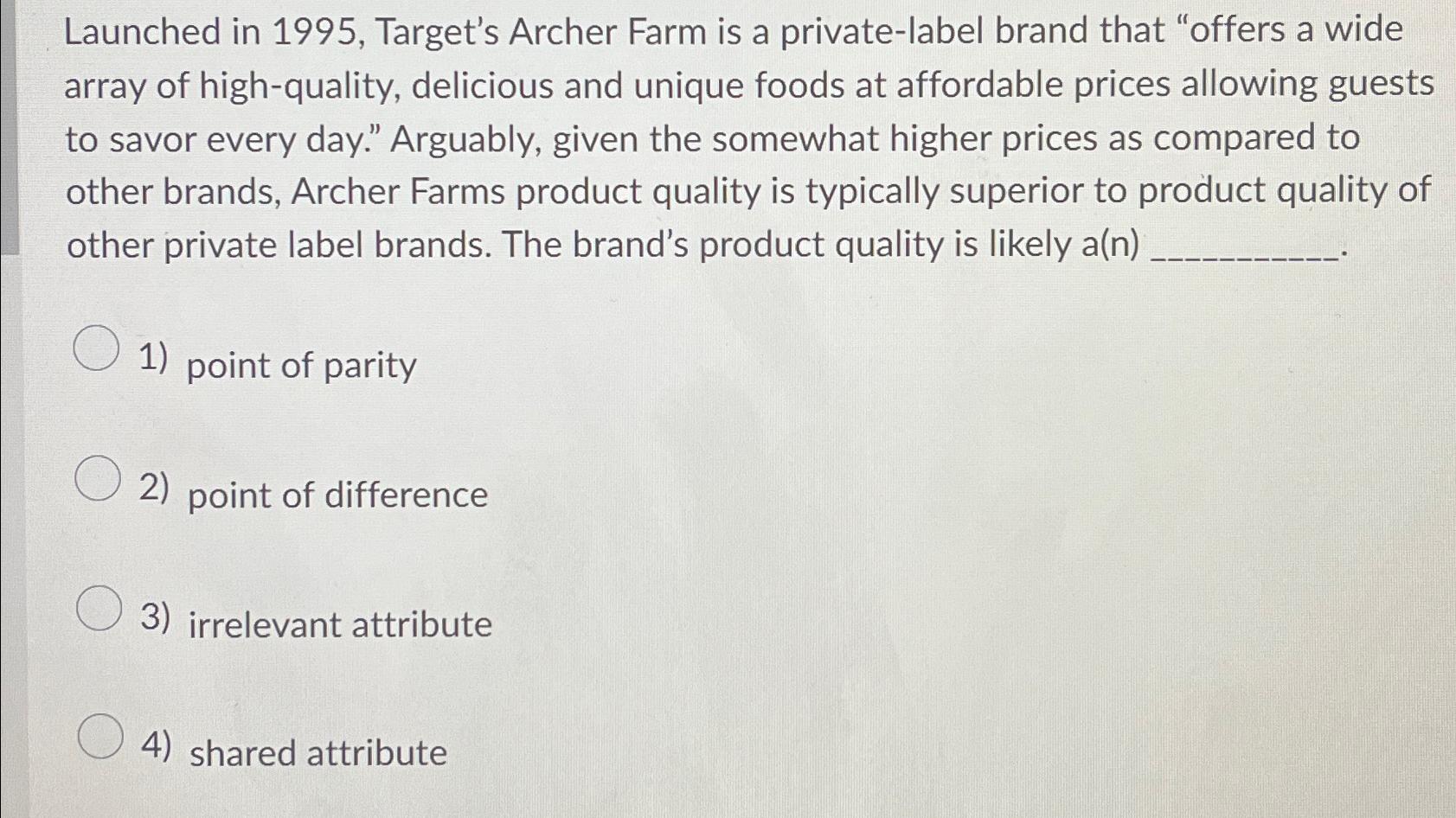 Solved Launched in 1995, ﻿Target's Archer Farm is a | Chegg.com