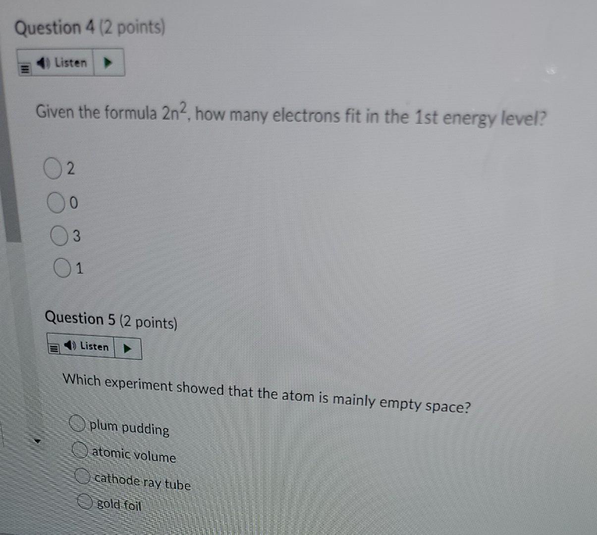 Solved Question 4 (2 points) Listen Given the formula 2n2, | Chegg.com