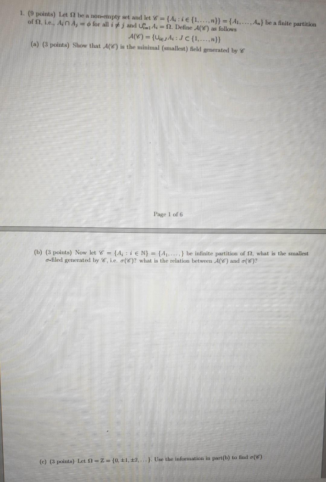 Solved 1. (9 points) Let Ω be a non-empty set and let | Chegg.com
