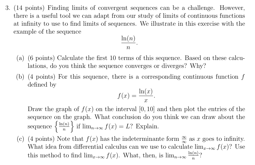 Solved (14 ﻿points) ﻿Finding limits of convergent sequences | Chegg.com