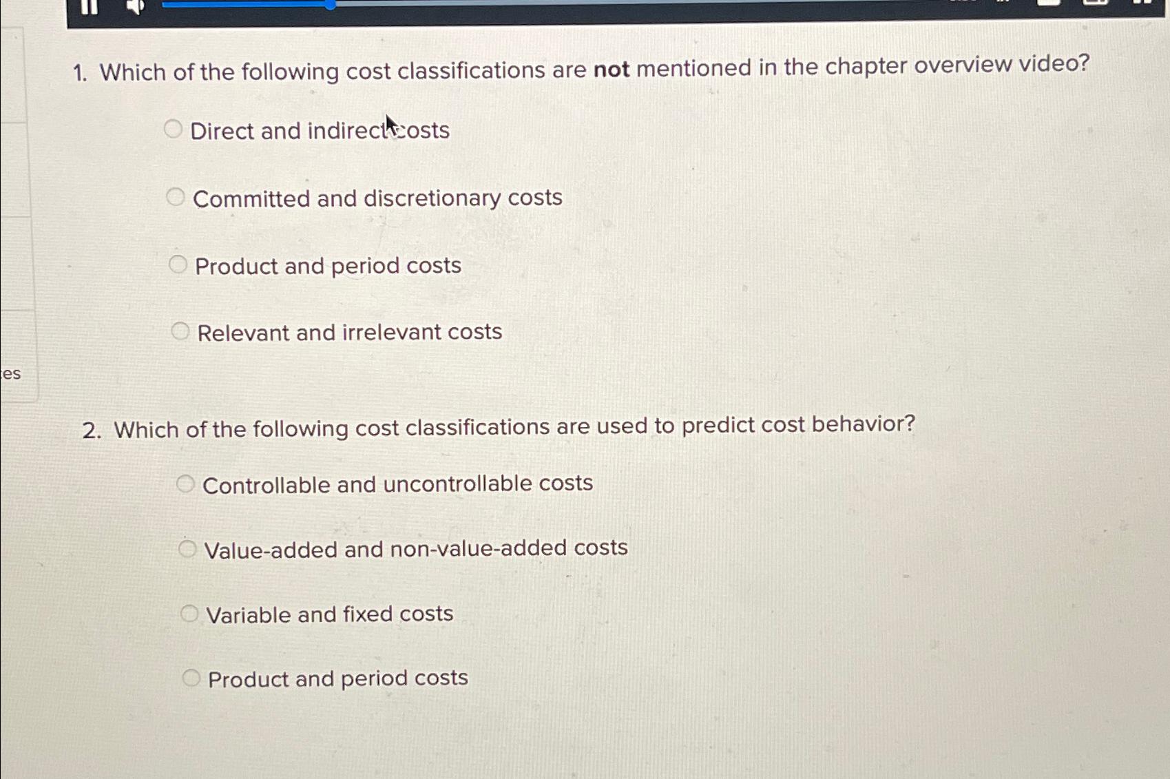 Solved Which of the following cost classifications are not | Chegg.com