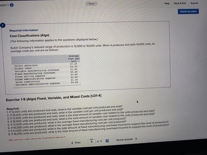 Solved Saved Help Save & Exit Submit apter 1 Check my work | Chegg.com