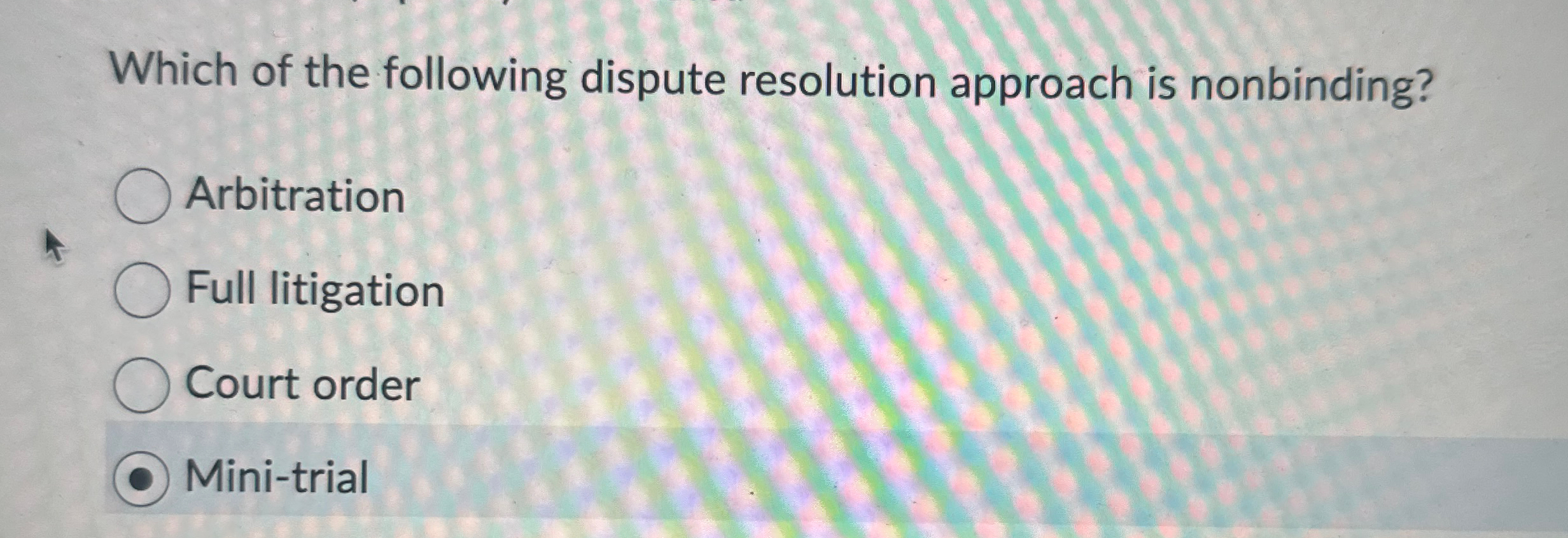 Solved Which of the following dispute resolution approach is | Chegg.com