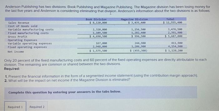 Solved Anderson Publishing has two divisions: Book | Chegg.com
