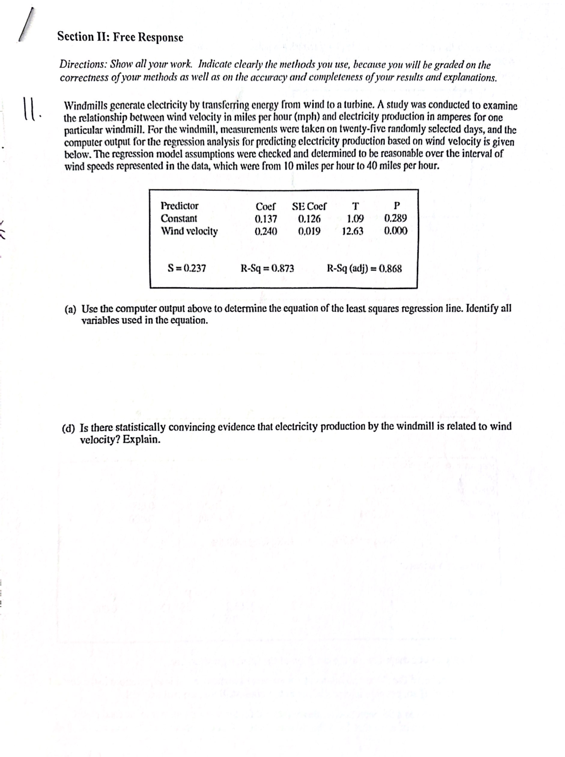Solved Section II: Free ResponseDirections: Show all your | Chegg.com