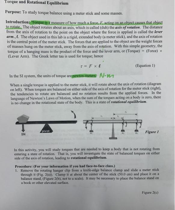 Solved Torque and Rotational Equilibrium Purpose: To study | Chegg.com