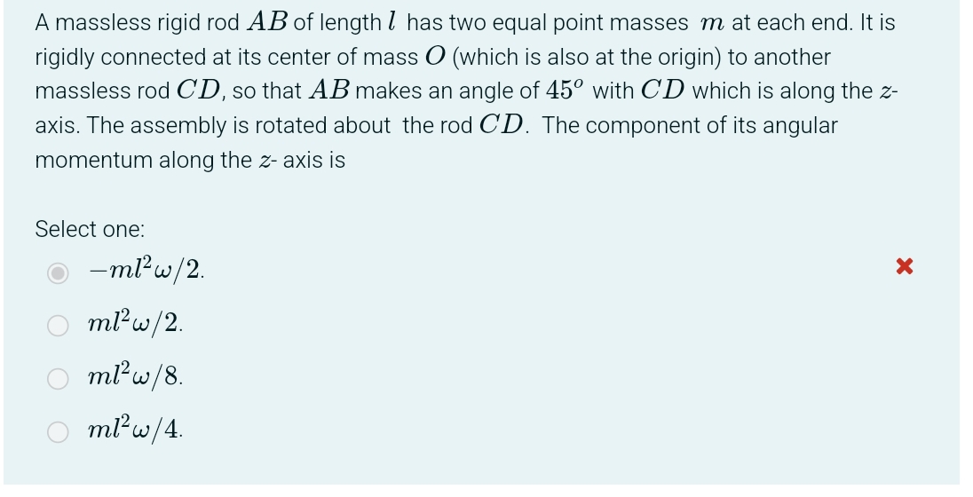 Solved A massless rigid rod AB ﻿of length l ﻿has two equal | Chegg.com