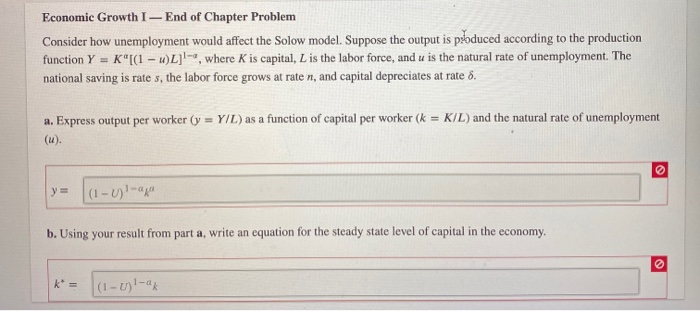 Solved Economic Growth I – End of Chapter Problem Consider | Chegg.com