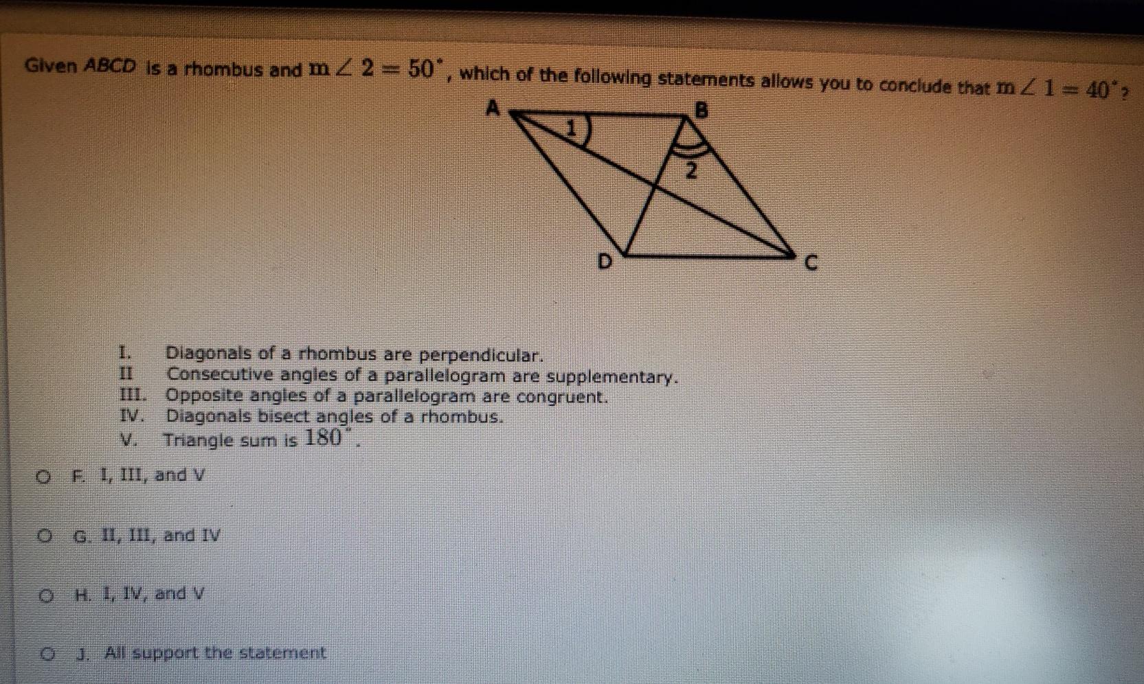 Solved Given ABCD is a rhombus and m2 2 = 50", which of the | Chegg.com