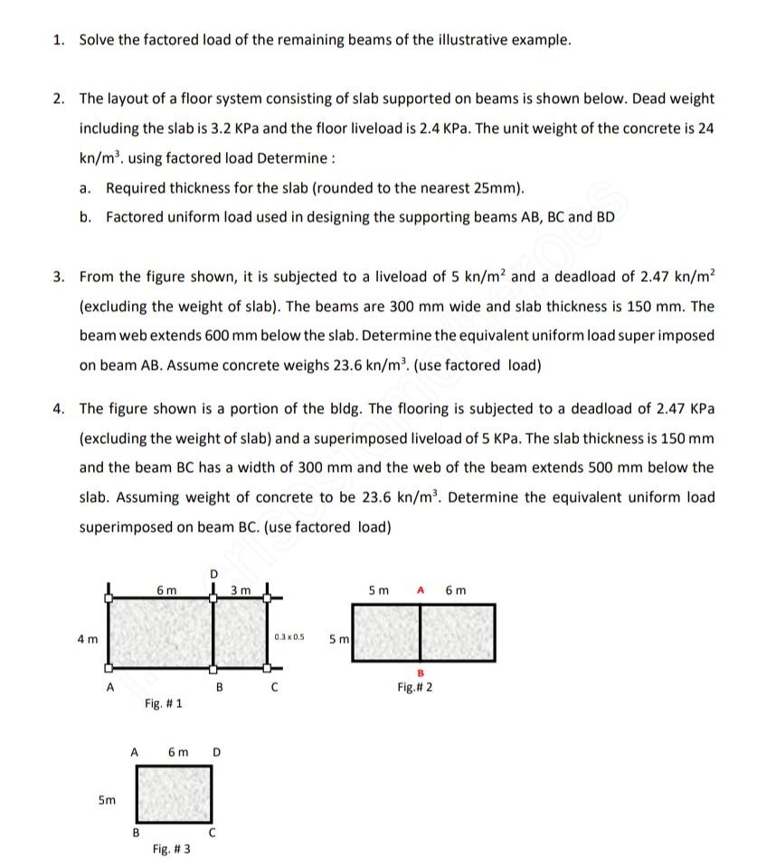 1. Solve the factored load of the remaining beams of | Chegg.com