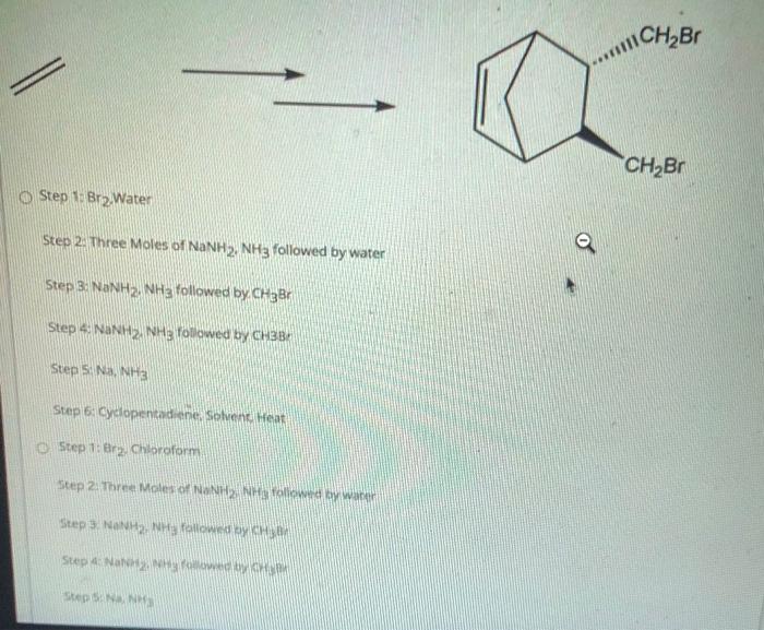Solved ICH₂ Br CH2Br O Step 1: Br2 Water Step 2. Three Moles | Chegg.com