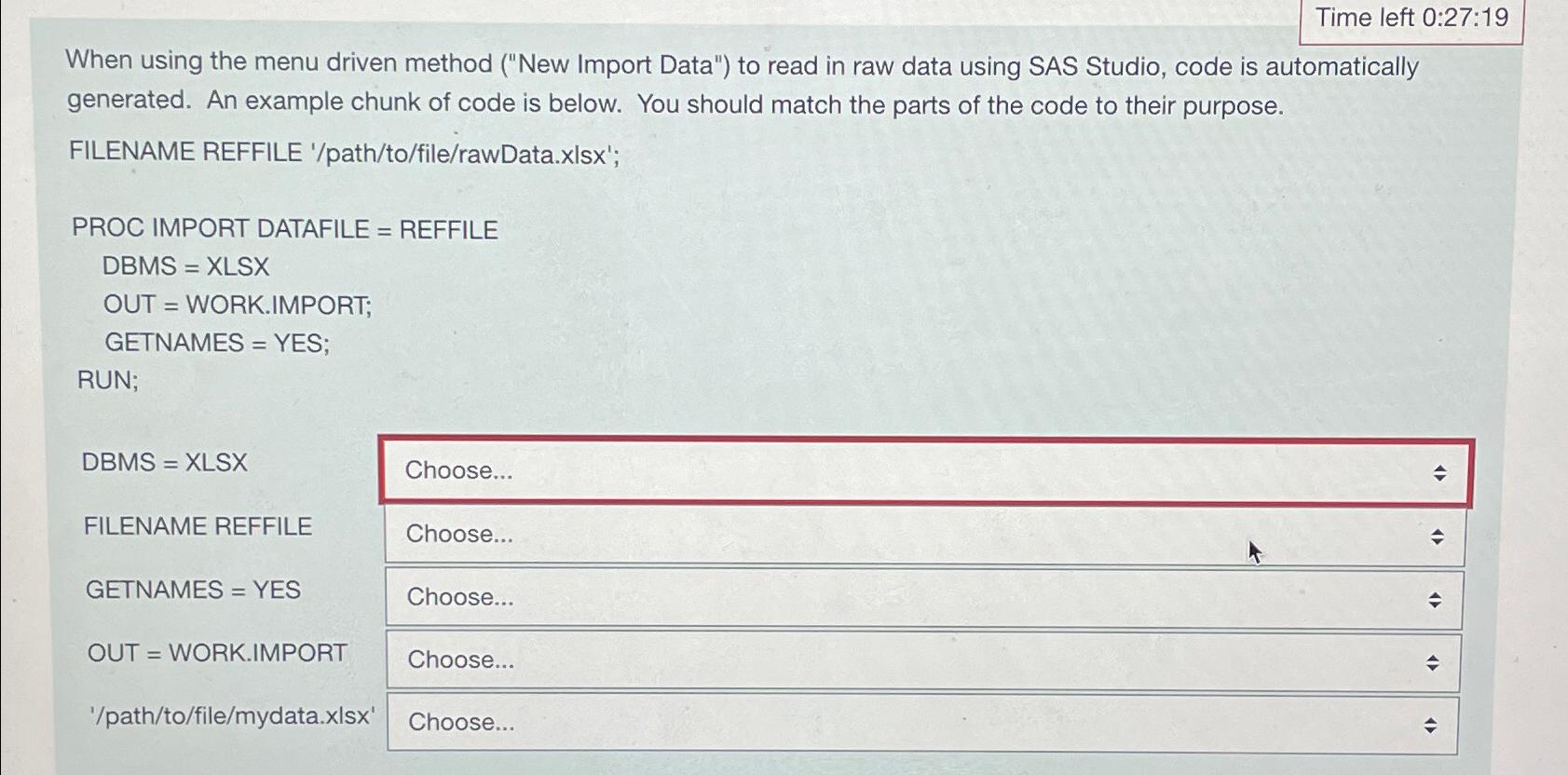 Solved Time left 0:27:19When using the menu driven method | Chegg.com