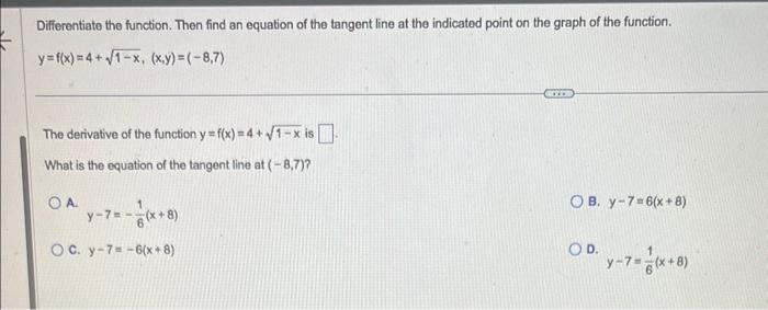 Solved Differentiate the function. Then find an equation of | Chegg.com