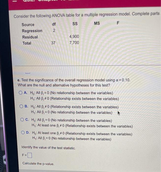 Solved MS 35 Source df SS Regression 2 4,900 Residual Total | Chegg.com