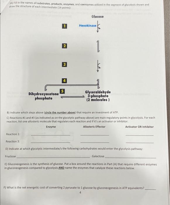 Solved 3A) Fill in the names all substrates, products, | Chegg.com