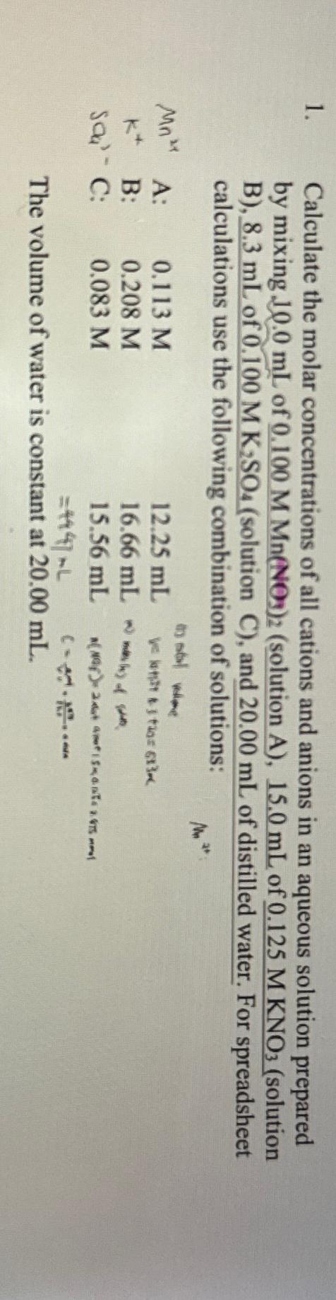 Solved Calculate the molar concentrations of all cations and | Chegg.com
