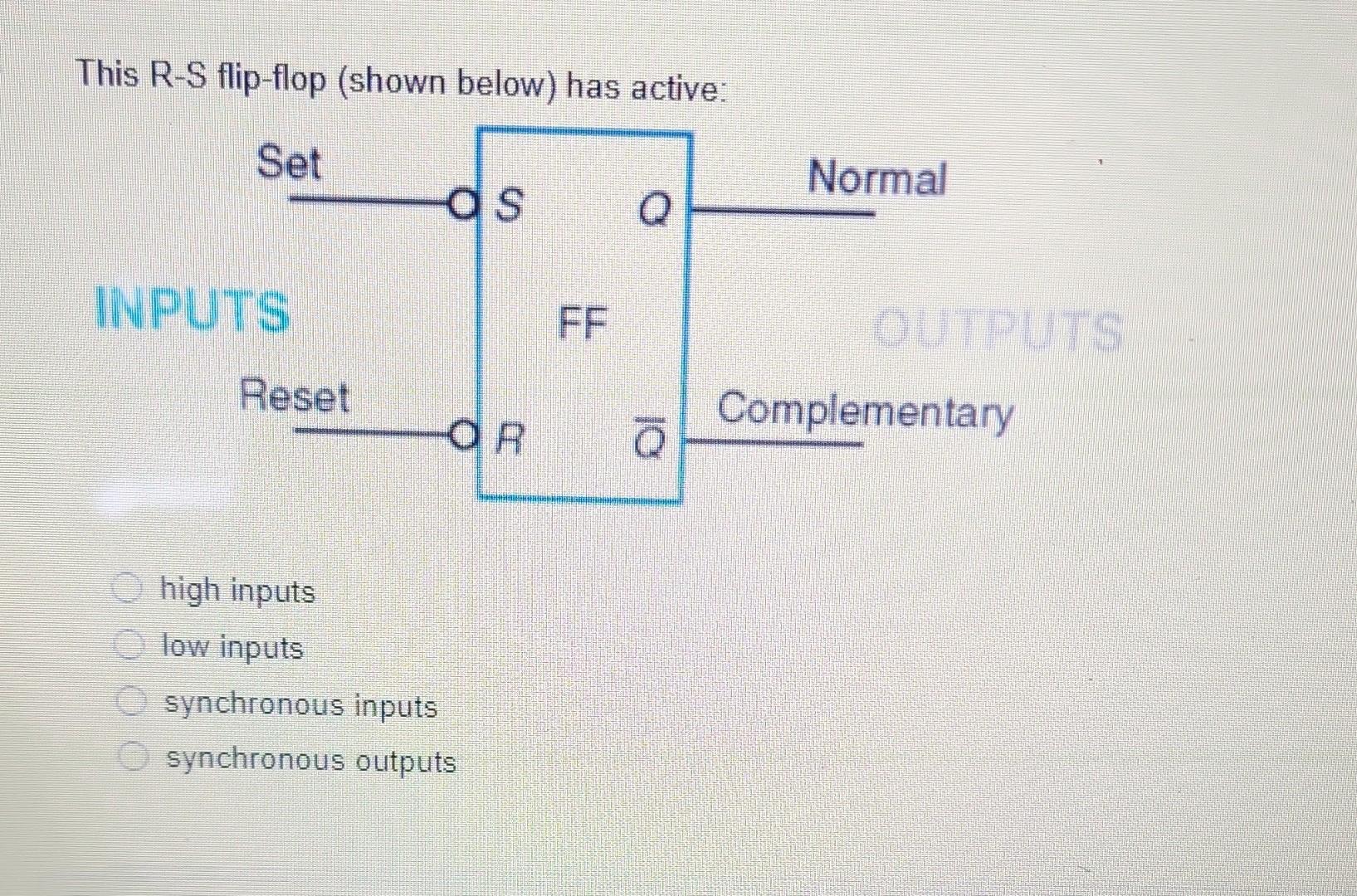 Solved This R-S flip-flop (shown below) has active: high | Chegg.com