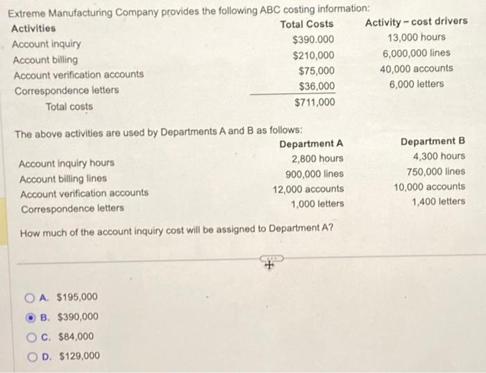 [Solved]: ? The above activities are used by Departments A
