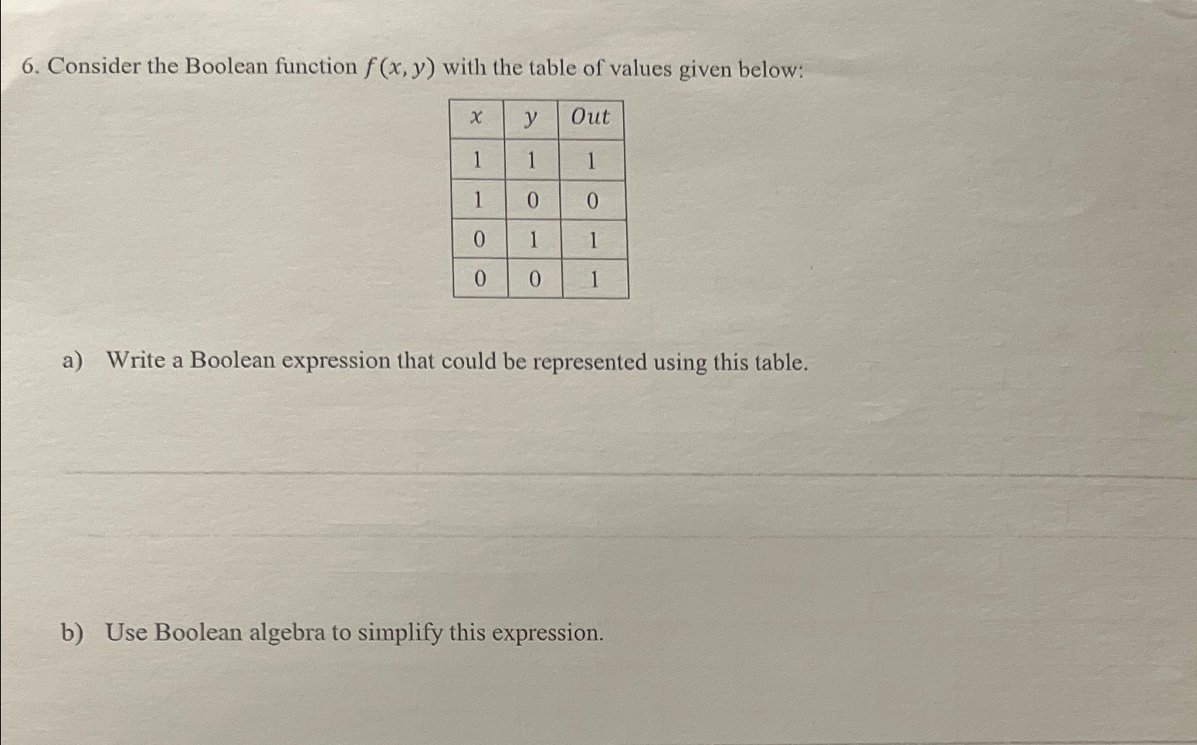 Solved Consider the Boolean function f(x,y) ﻿with the table | Chegg.com