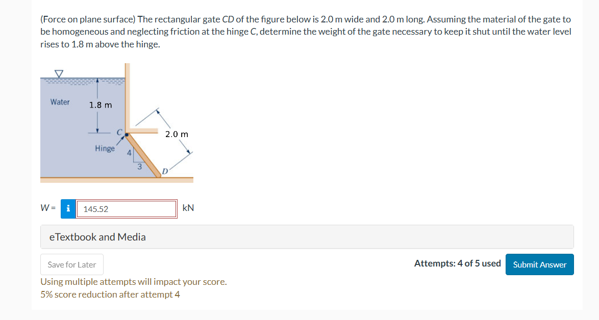 Solved (Force on plane surface) ﻿The rectangular gate CD of | Chegg.com