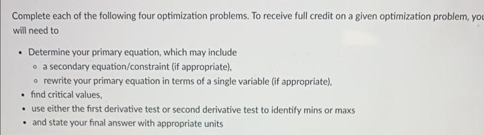 Solved Complete each of the following four optimization | Chegg.com