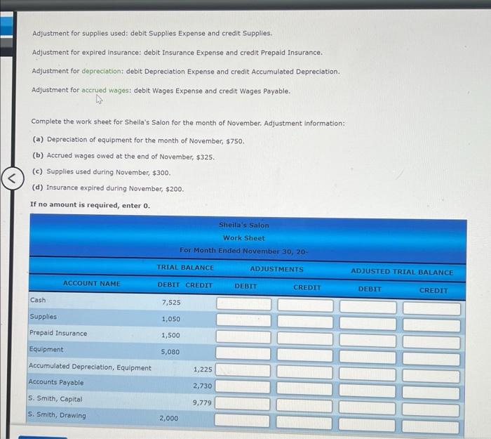 Solved Adjustment for supplies used: debit Supplies Expense | Chegg.com