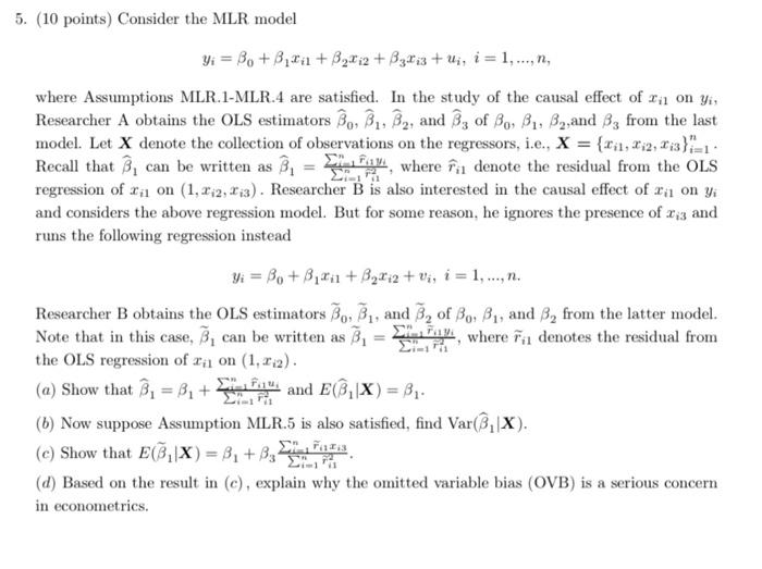 Solved 5. (10 points) Consider the MLR model | Chegg.com