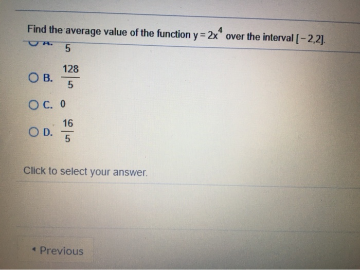 Solved Find the average value of the function y = 2x over | Chegg.com
