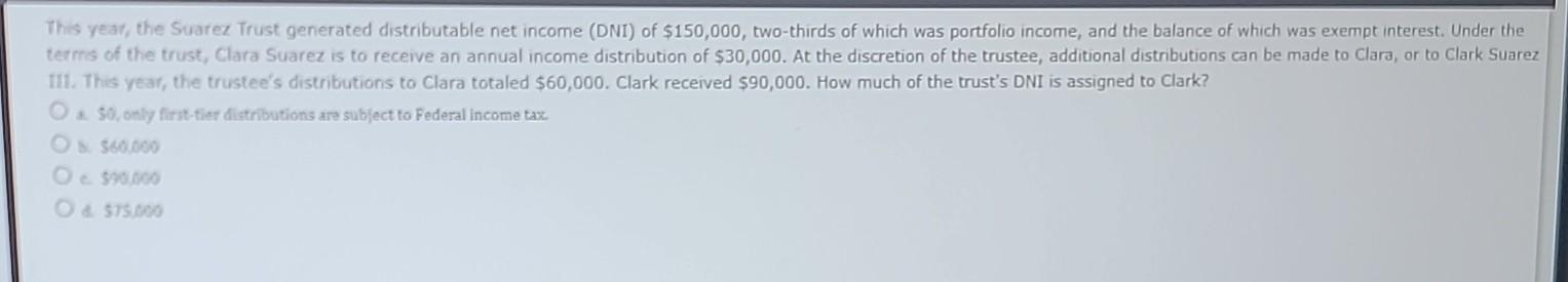 This year, the Suarez Trust generated distributable | Chegg.com
