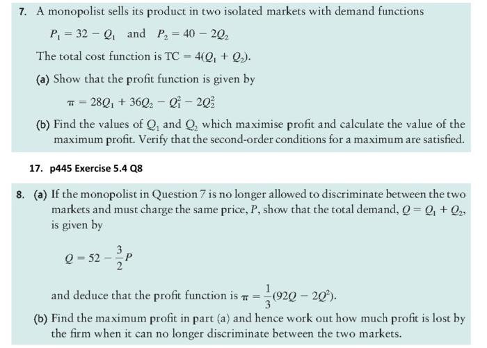 Solved 1. A monopolist sells its product in two isolated | Chegg.com
