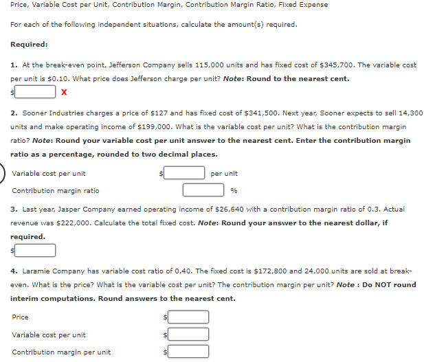 Solved Price, Variable Cost per Unit, Contribution Margin, | Chegg.com