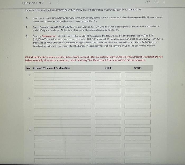 Solved For each of the unrelated transactions described | Chegg.com