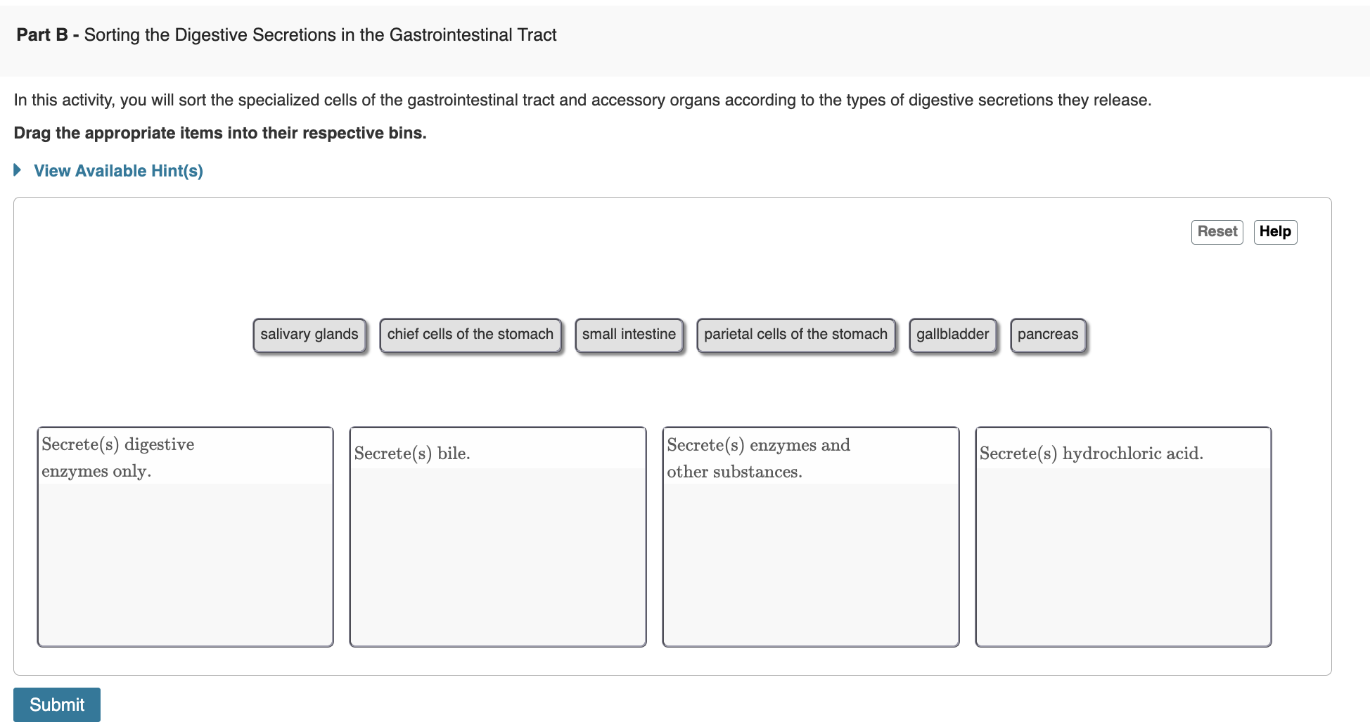 Solved Part B - ﻿Sorting the Digestive Secretions in the | Chegg.com