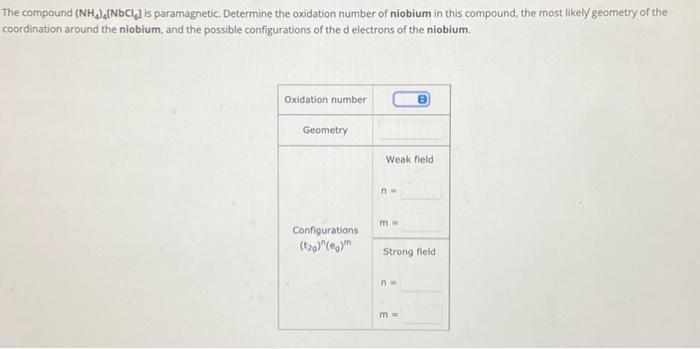 Solved The compound (NH4)4[NbCl6] is paramagnetic. Determine | Chegg.com