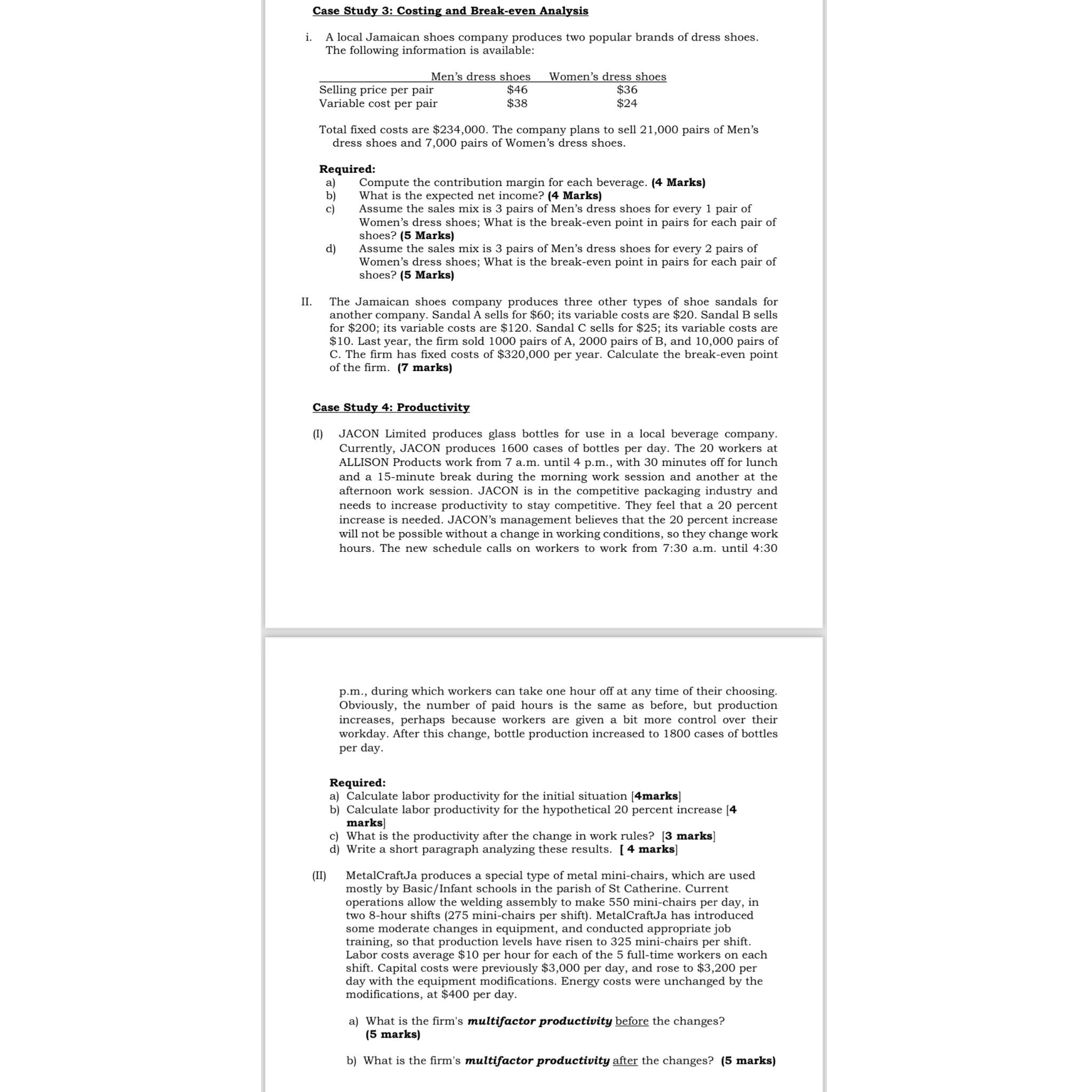 Solved Case Study 3: Costing and Break-even Analysisi. ﻿A | Chegg.com