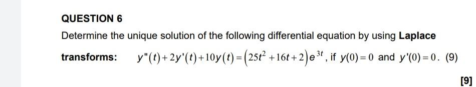 Solved QUESTION 6 Determine the unique solution of the | Chegg.com
