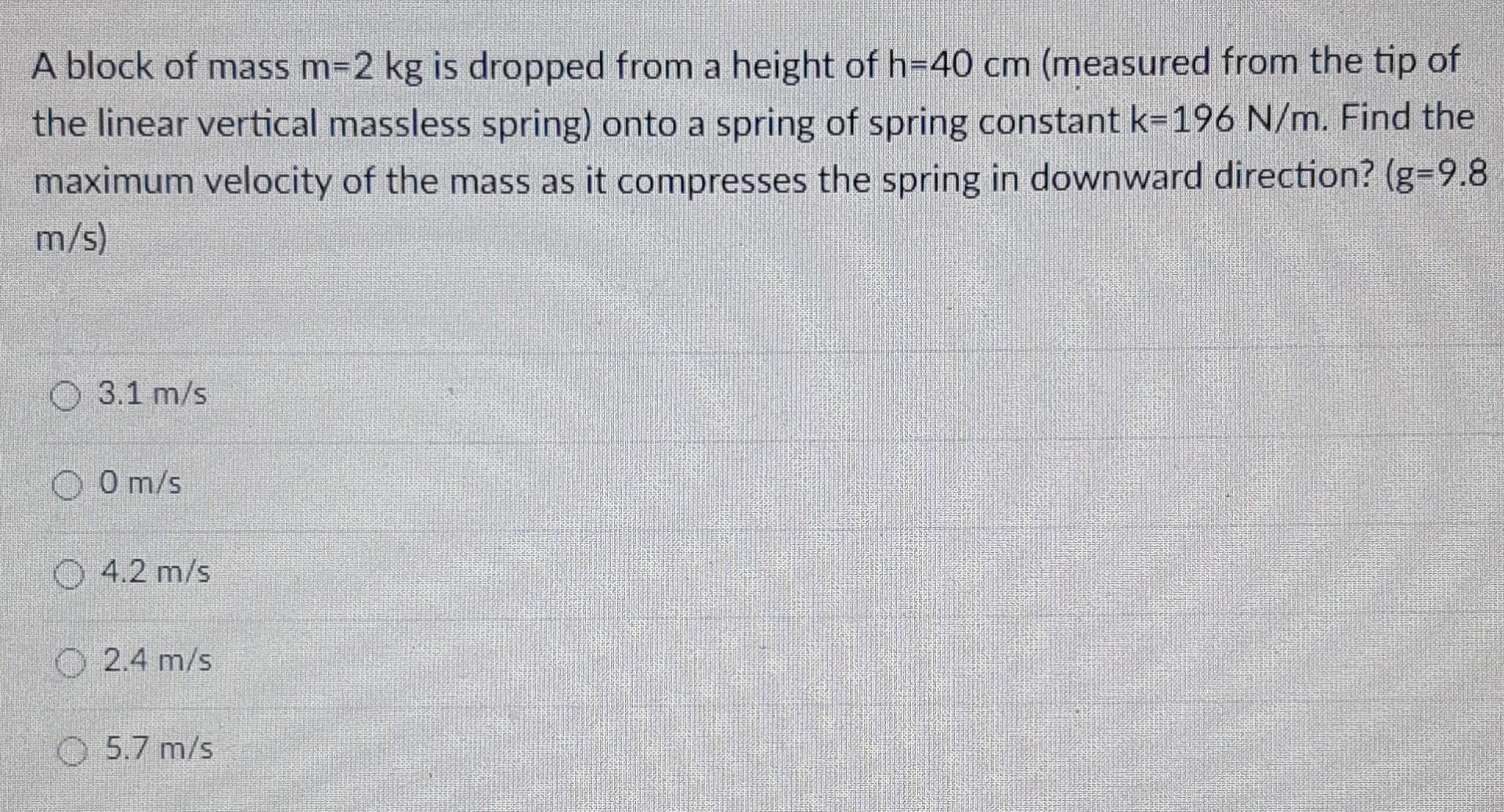 Solved A block of mass m=2 kg is dropped from a height of | Chegg.com