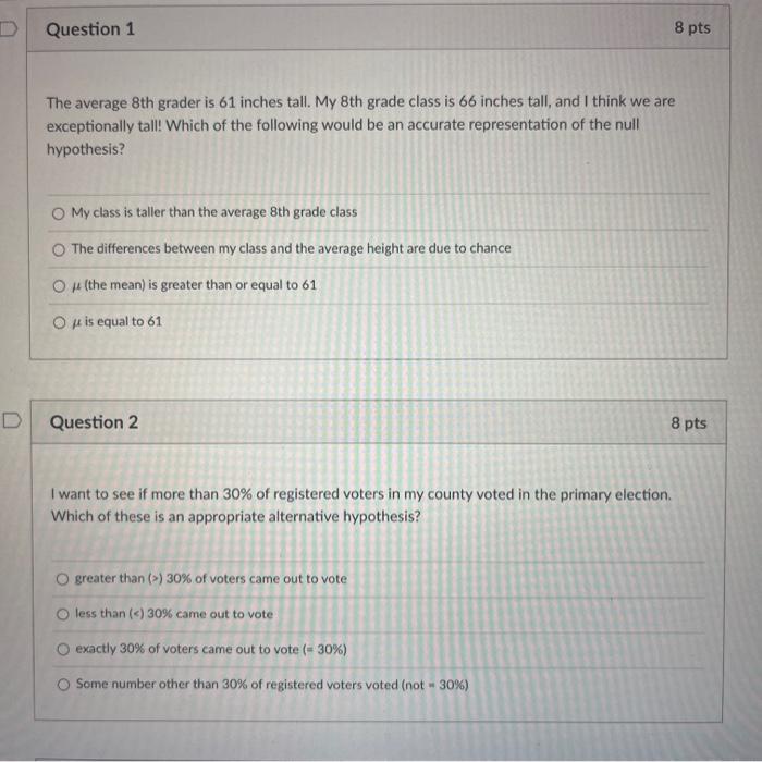 Solved The average 8 th grader is 61 inches tall. My 8 th | Chegg.com