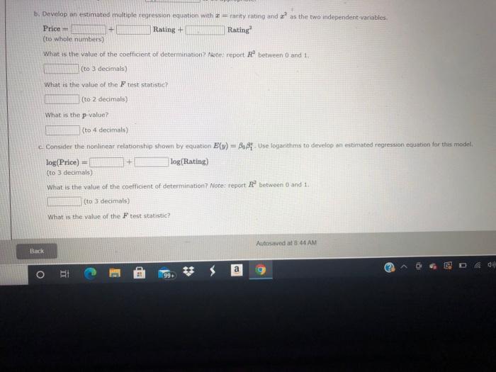 Solved b. Develop an estimated multiple regression equation | Chegg.com
