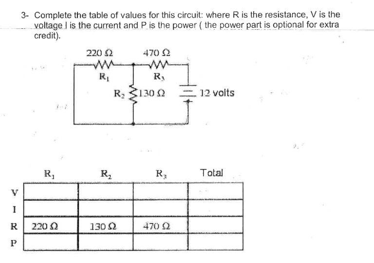 Solved 3- ﻿Complete the table of values for this circuit: | Chegg.com