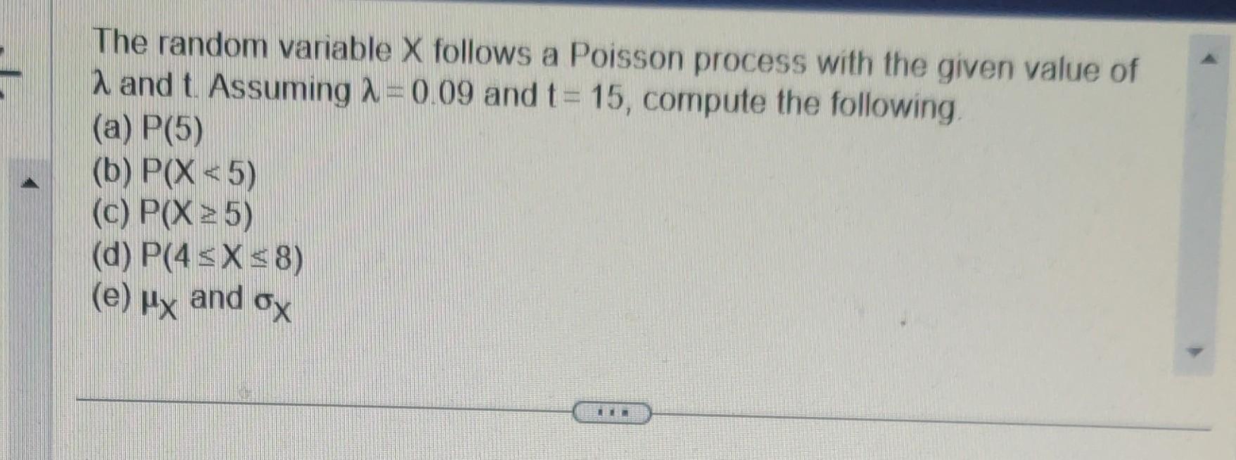 Solved The random variable X follows a Poisson process with | Chegg.com