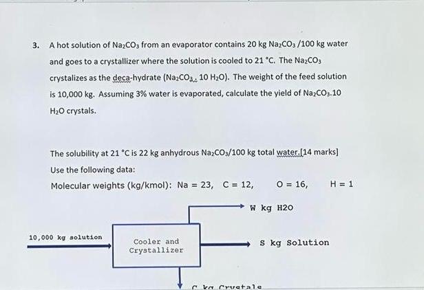 Solved 3. A hot solution of Na2CO3 from an evaporator | Chegg.com