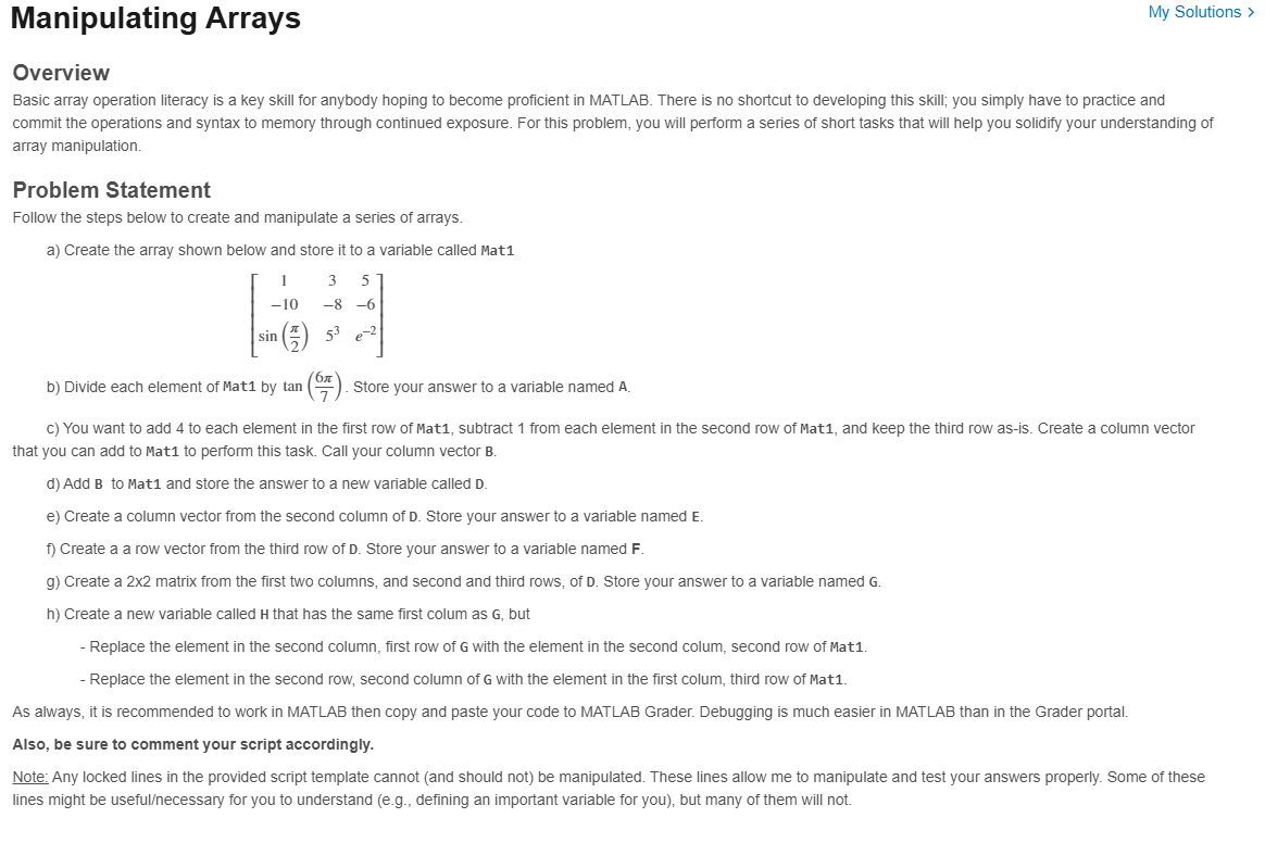 OverviewBasic array operation literacy is a key skill | Chegg.com