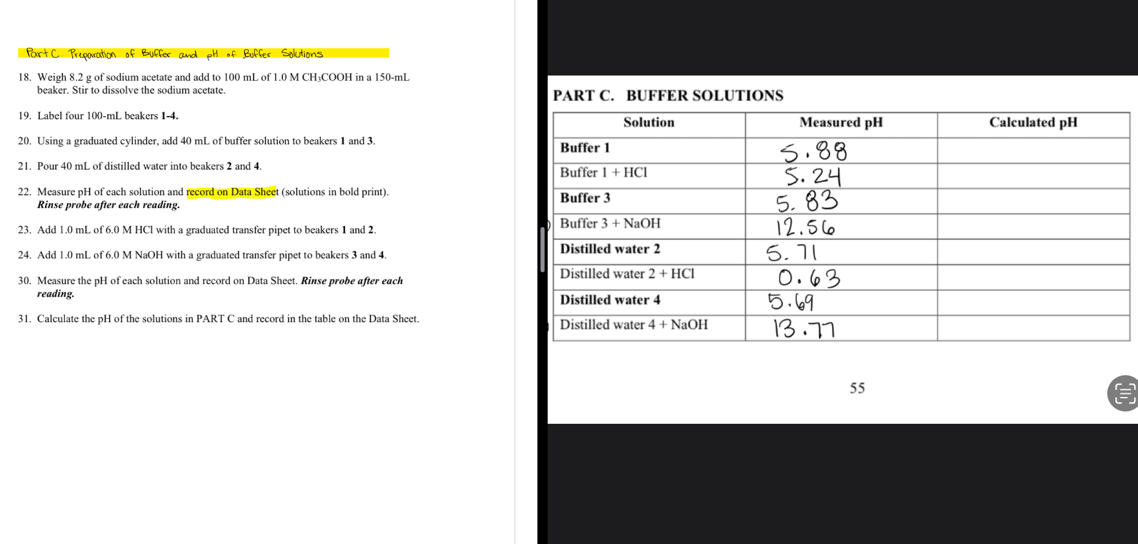 PartC. Preparation of Buffer and pH ﻿of Buffer | Chegg.com